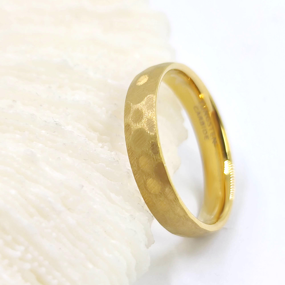 Truegold Hammered 18k Gold Plating Tungsten Ring - Truegold Jewelry